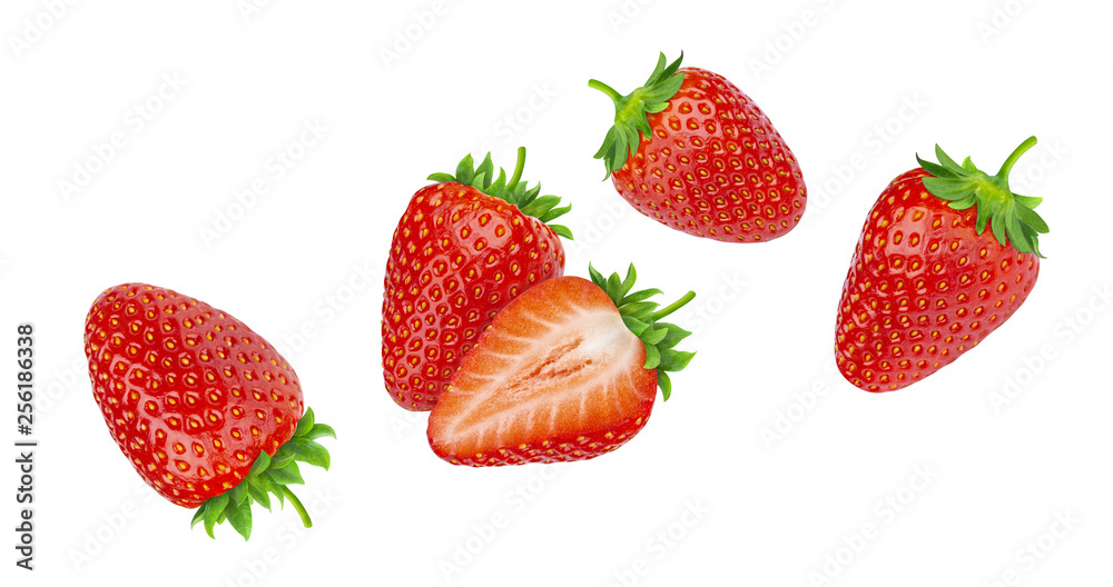 Falling strawberries isolated on white background Stock Photo | Adobe Stock