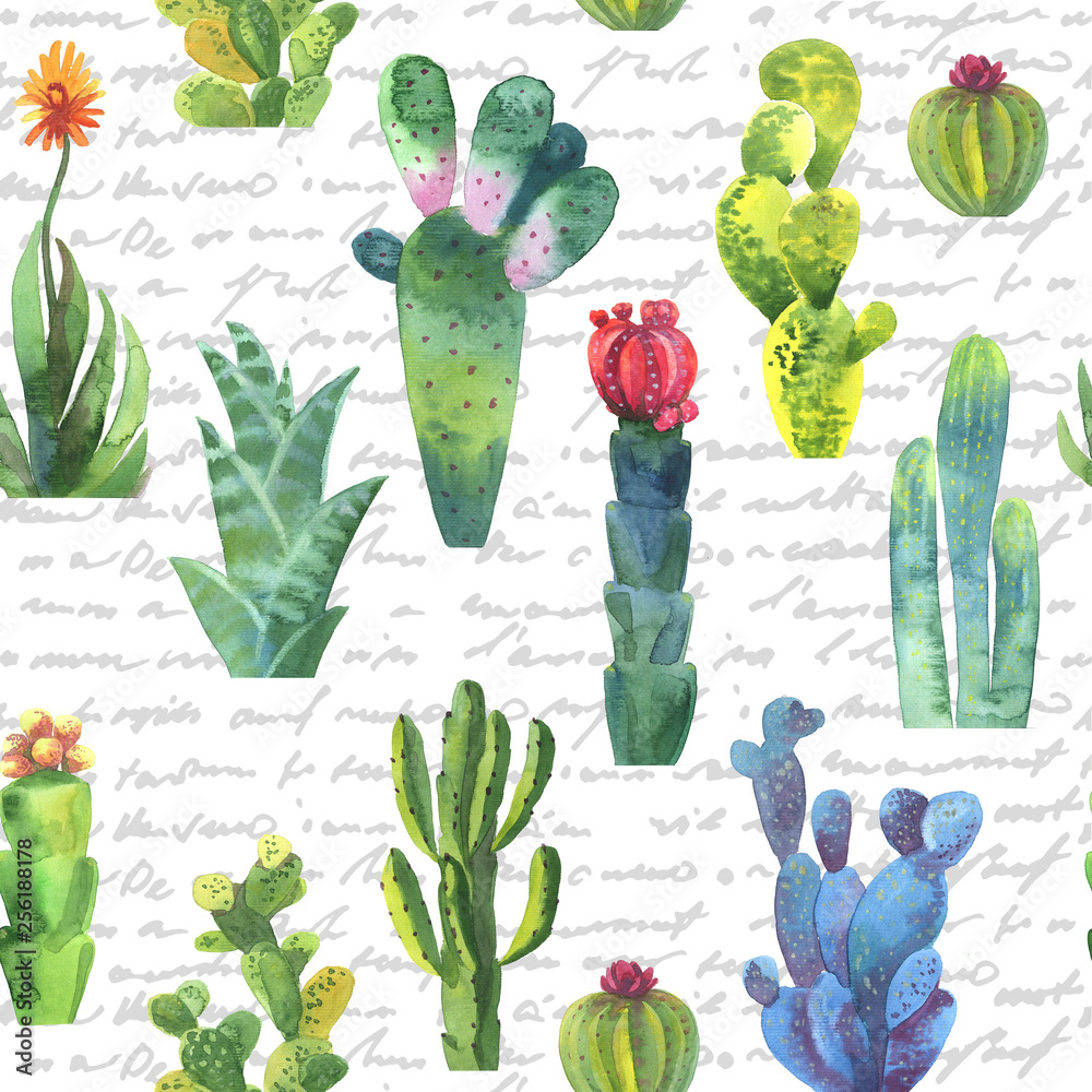 Cacti seamless pattern. Watercolor cacti pattern for wrapping paper or ...