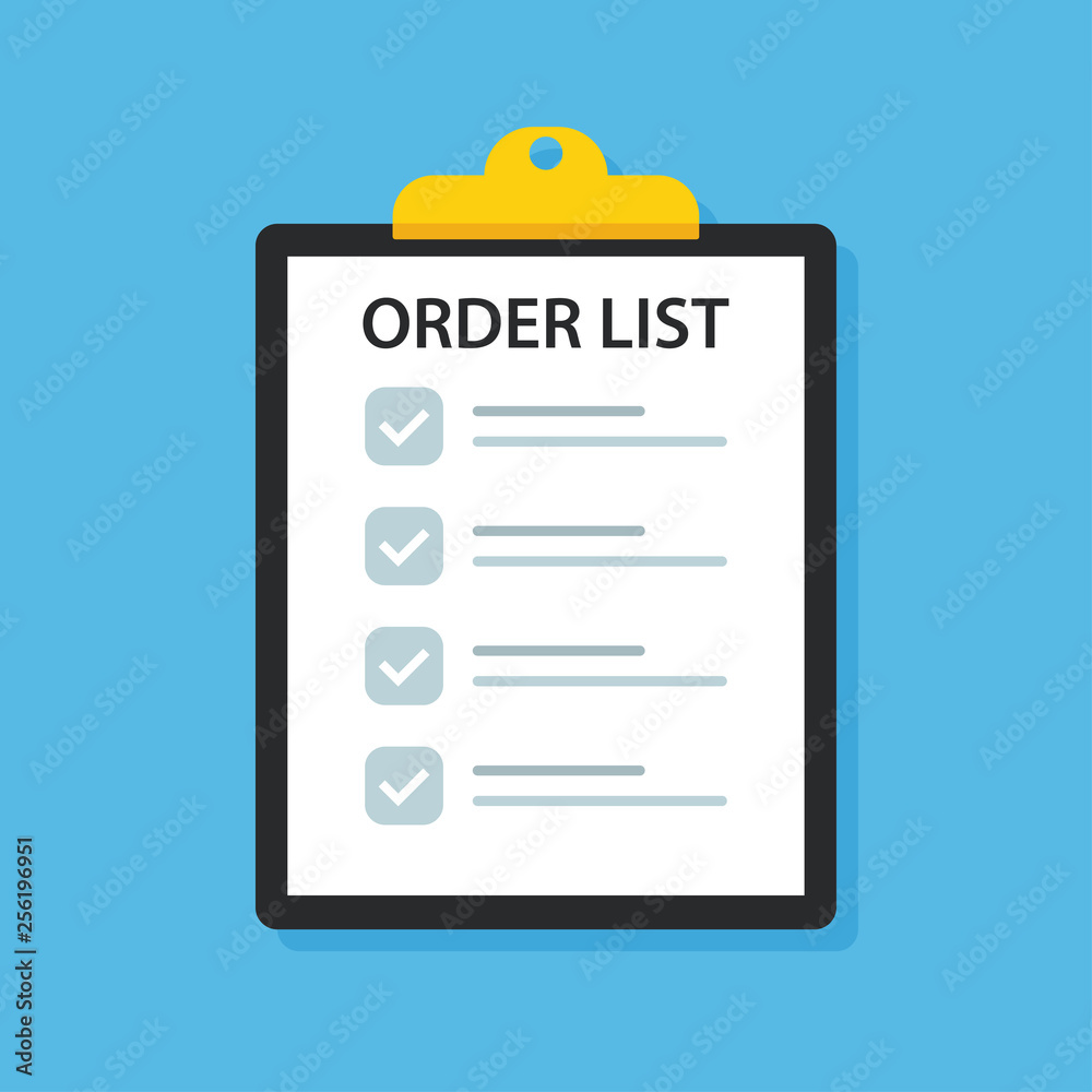 Clipboard Order list. Check list. Vector illustration. Stock Vector ...