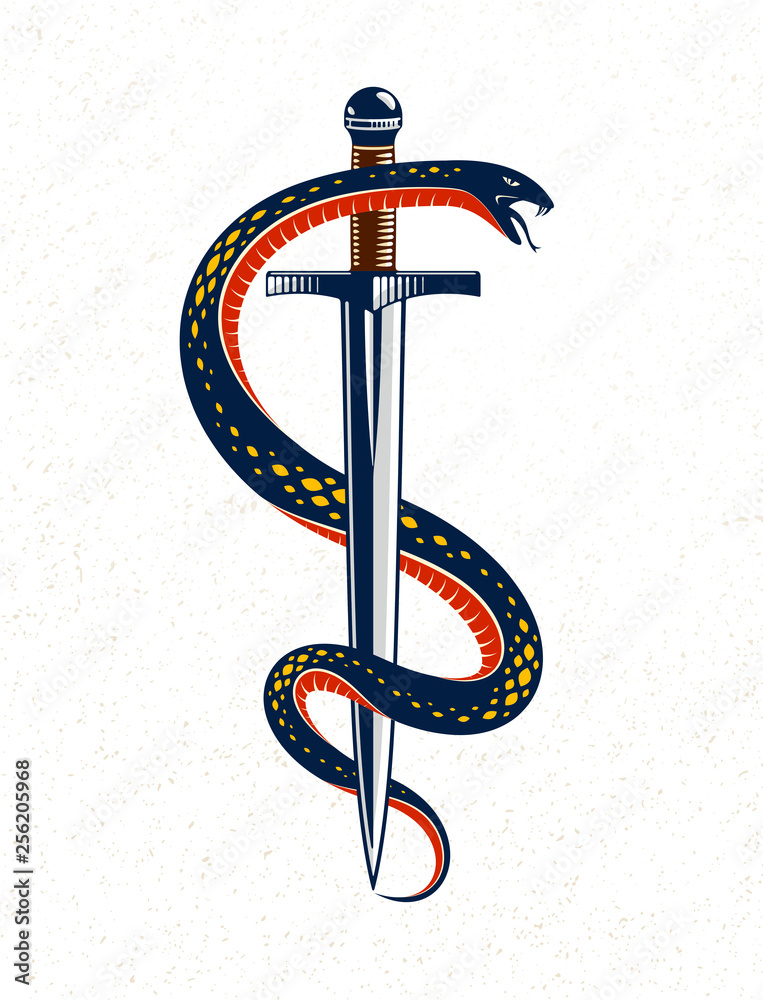 Snake and Dagger, Serpent wraps around a sword vector vintage tattoo ...
