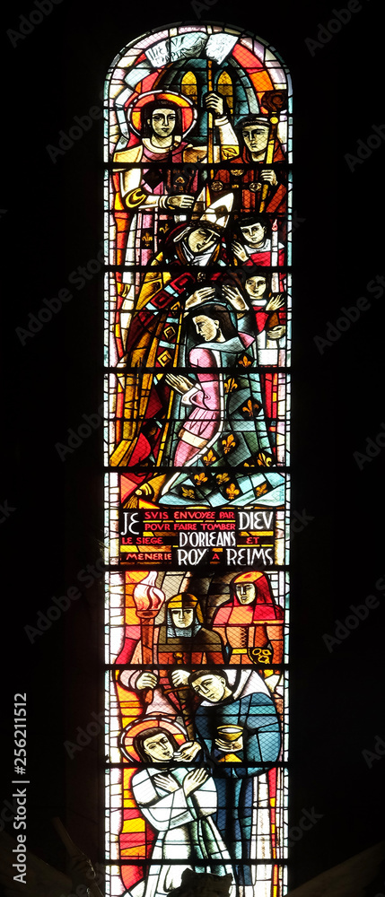 Charles VII's coronation at Reims, stained glass window in Basilica of ...
