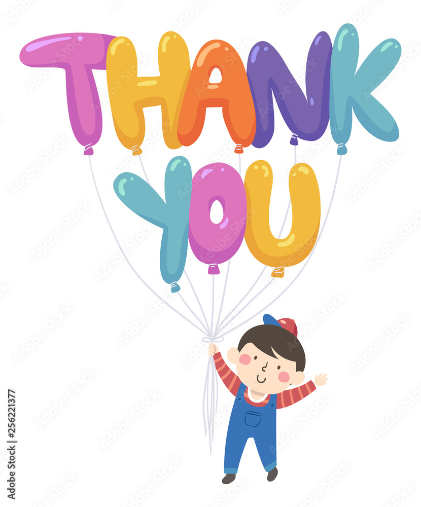 Thank You Kid Boy Balloons Illustration Stock Vector | Adobe Stock