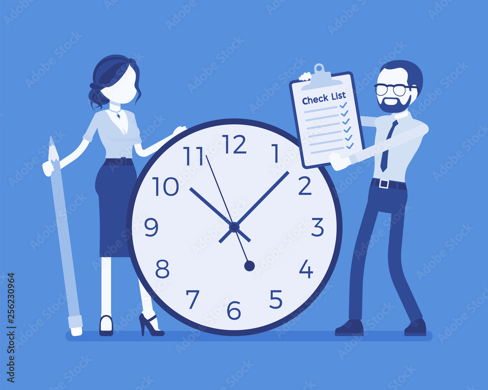 Time, duties for business people. Businessman and businesswoman ...