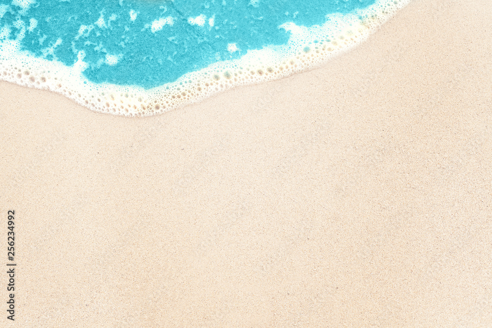 Tropical background with white sea beach sand and blue surf texture ...
