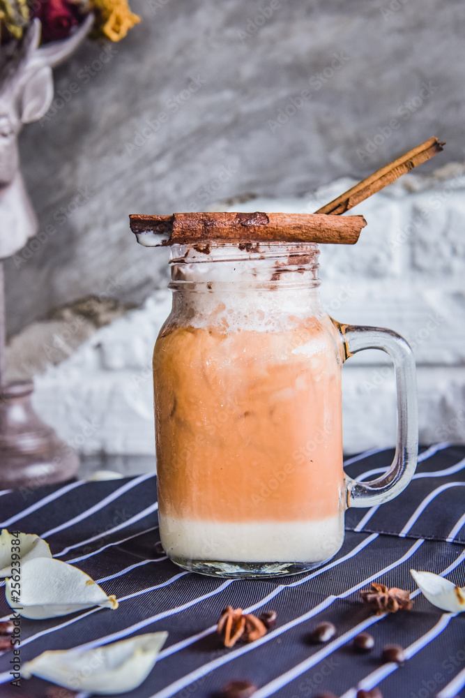 Ice thai tea with milk, traditional Indian drink is iced tea or chai ...