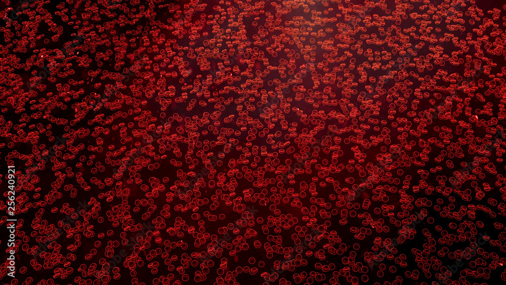 Red blood cells flowing magnified under microscope, high density. Blood ...