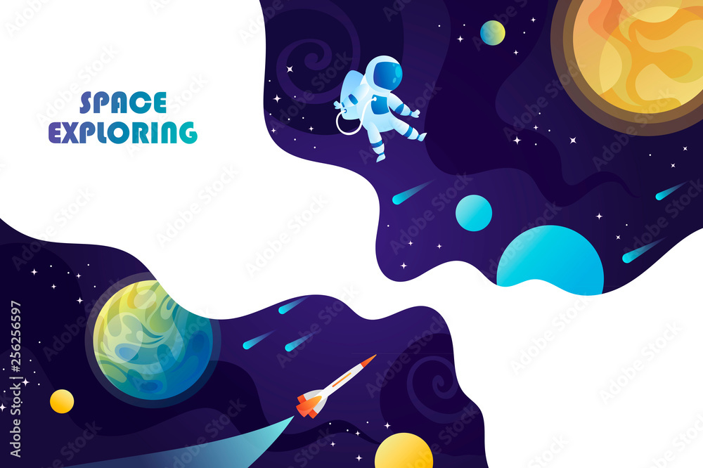 Space background. Planets, universe and astronaut. Template for ...