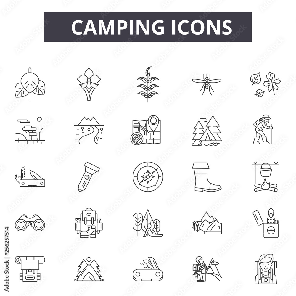 Camping line icons for web and mobile. Editable stroke signs. Camping ...