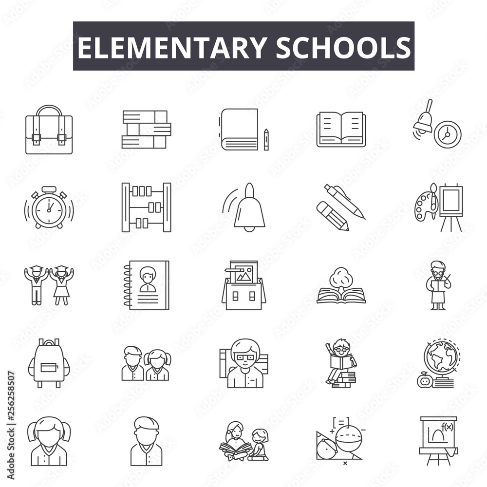 Elementary school line icons for web and mobile. Editable stroke signs ...