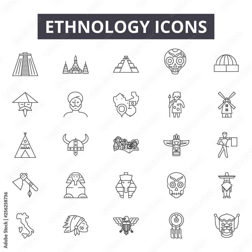 Ethnology line icons for web and mobile. Editable stroke signs ...