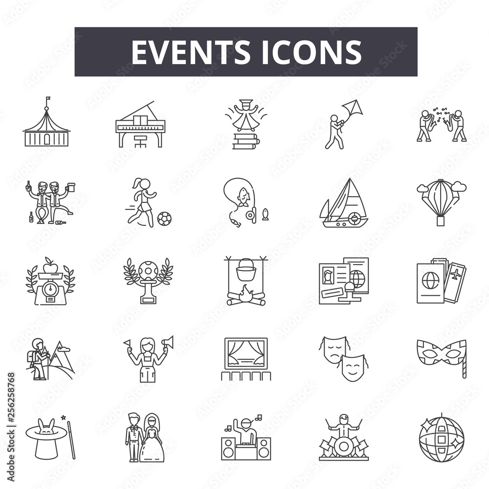 Events line icons for web and mobile. Editable stroke signs. Events ...