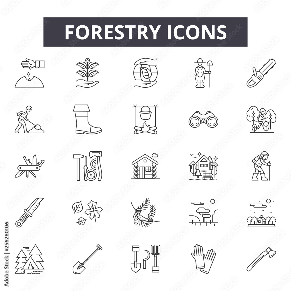 Forestry line icons for web and mobile. Editable stroke signs. Forestry ...