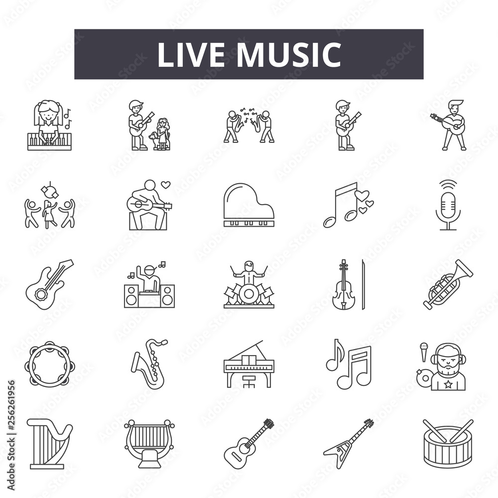 Live music line icons for web and mobile. Editable stroke signs. Live ...