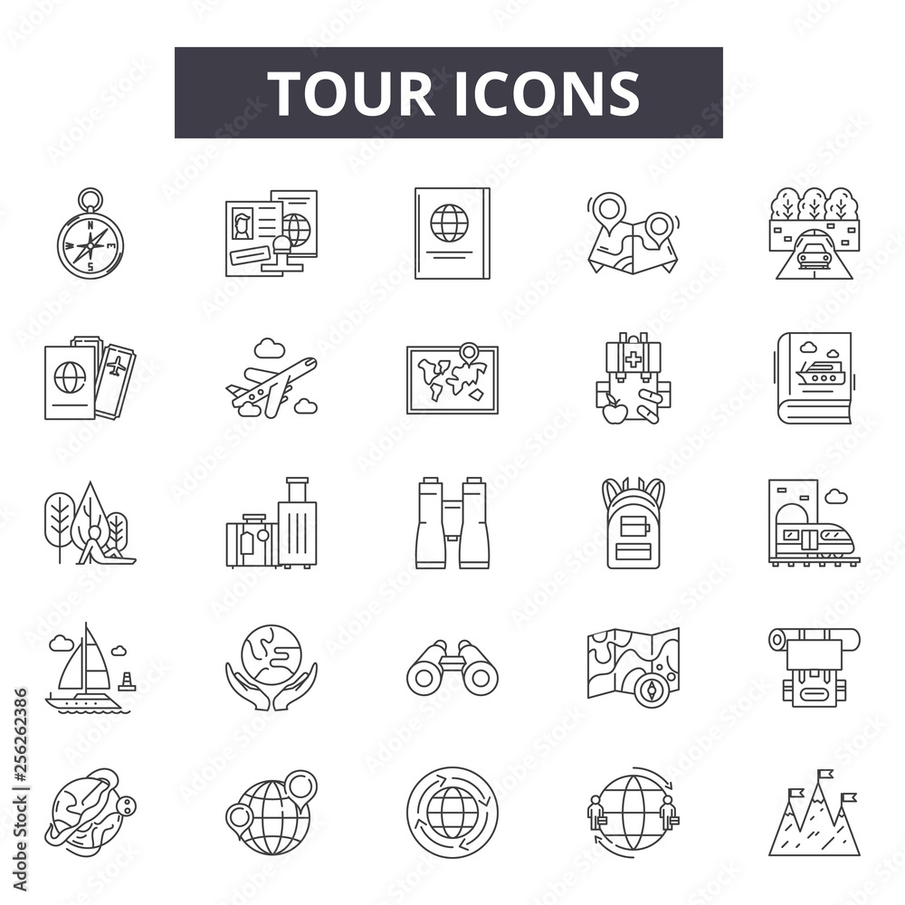 Tour line icons for web and mobile. Editable stroke signs. Tour outline ...