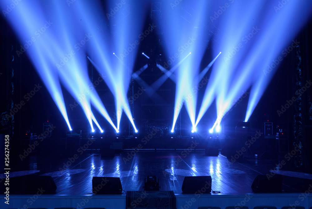 Free stage with lights, lighting devices. Stock Photo | Adobe Stock