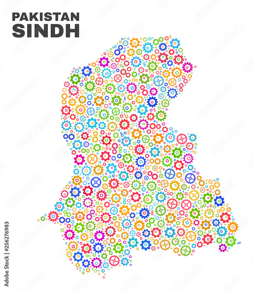 Mosaic technical Sindh Province map isolated on a white background ...