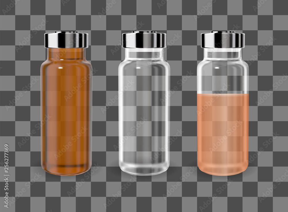 Realistic transparent brown and white empty medicine vial. Vector ...