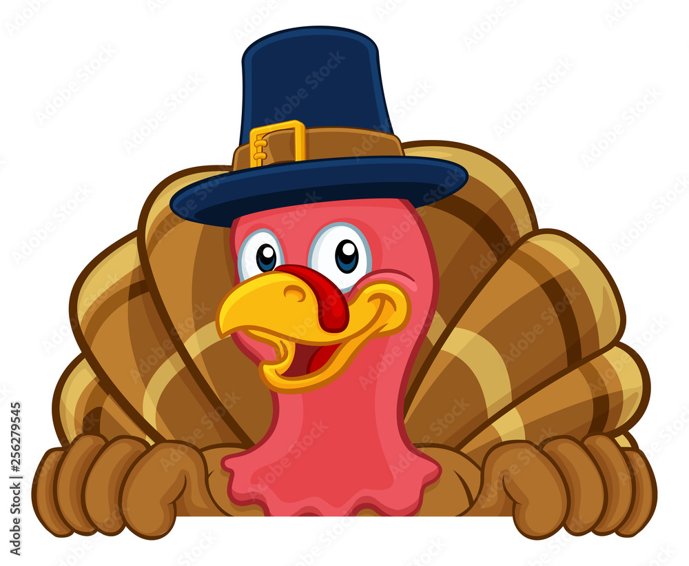 Pilgrim Turkey Thanksgiving bird animal cartoon character wearing a ...