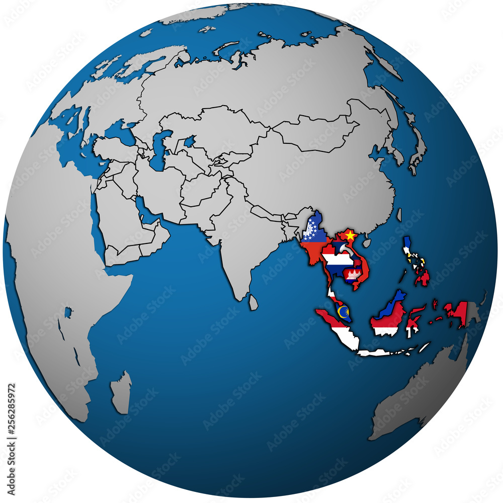 ASEAN on globe map with asia Stock Illustration | Adobe Stock