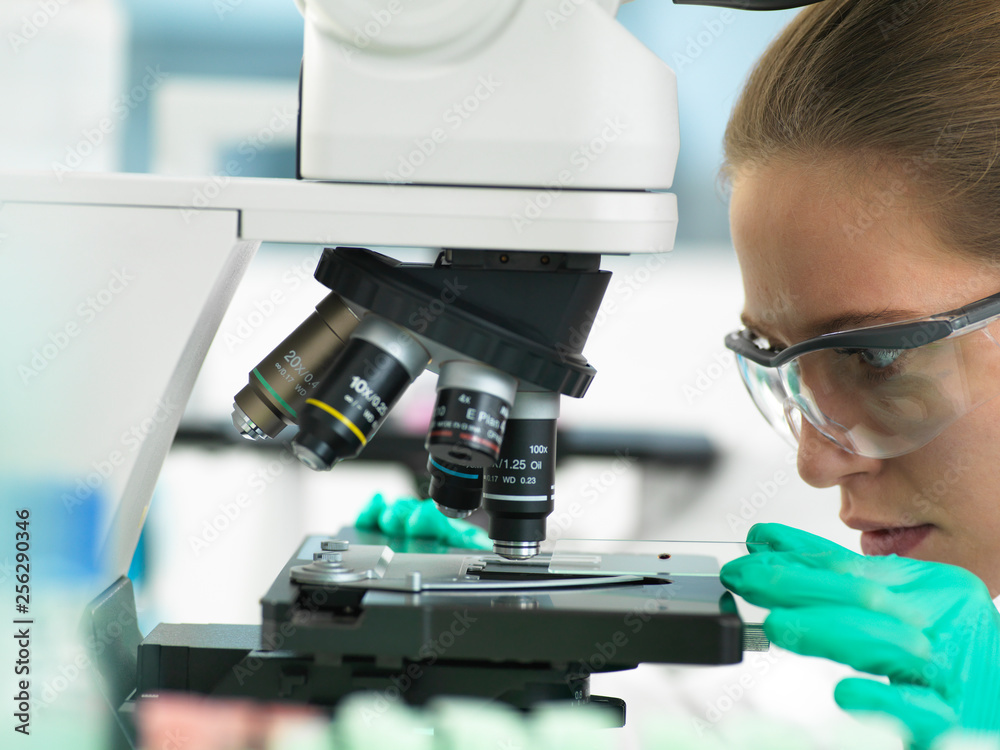 Health Screening, Scientist holding a tube containing a blood sample ...