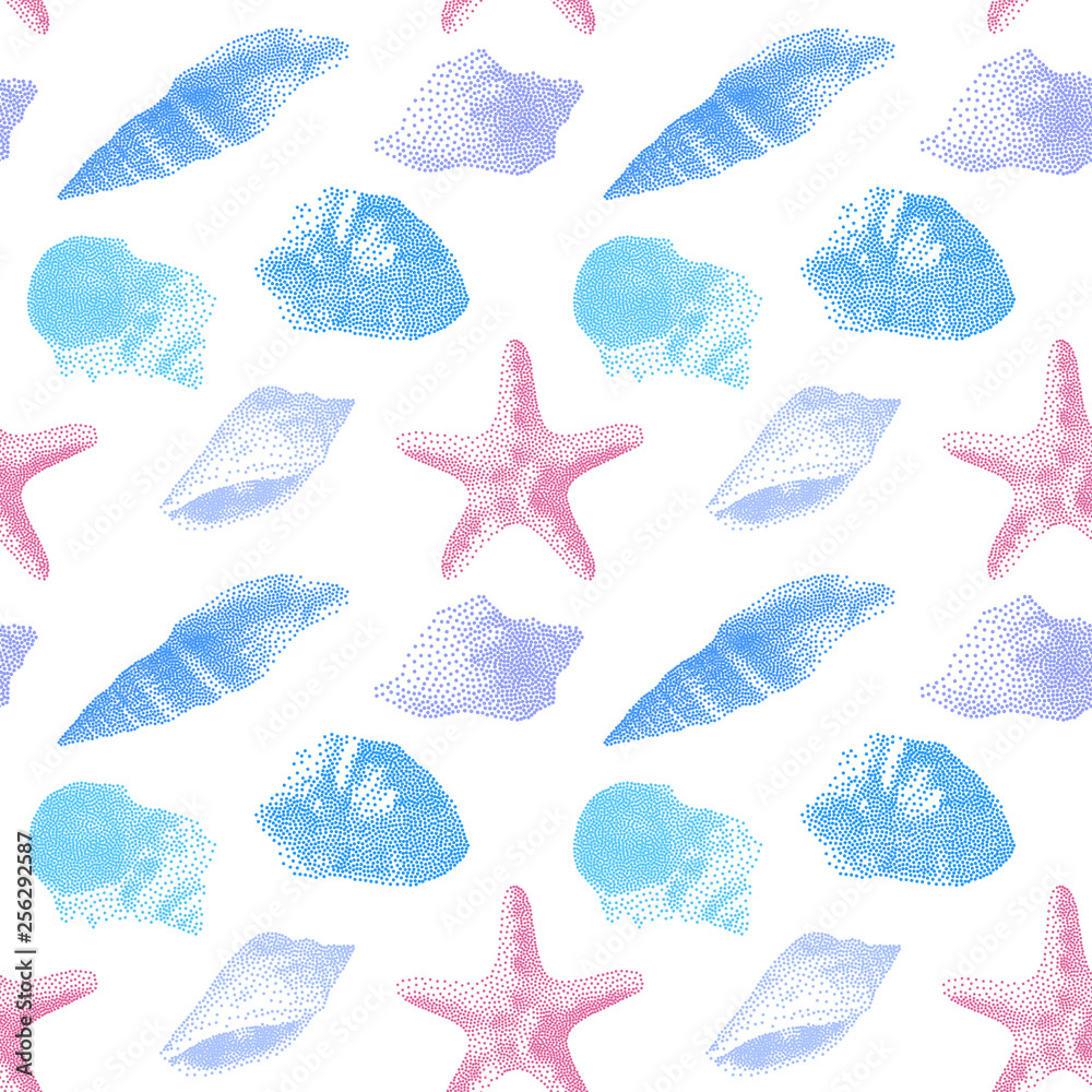 Seamless Endless Pattern with Print of colorful shells and pearls on ...