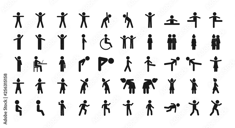 Man Basic Posture People Sitting Standing Icon Sign Symbol Pictogram ...