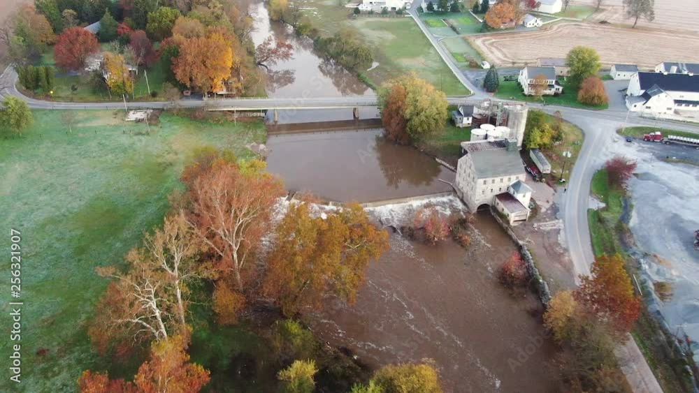 Aerial pan from the gravel pit to Conestoga River and the Bushong's ...
