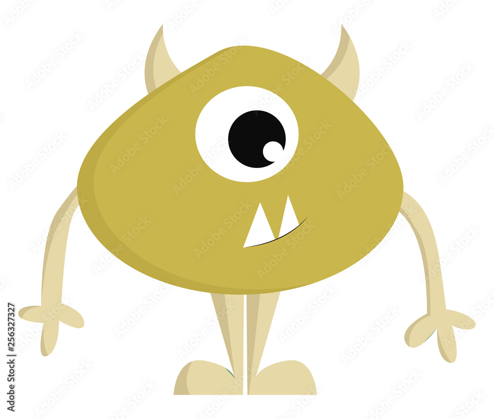 Yellow monster with one eye and horns vector illustration on white ...