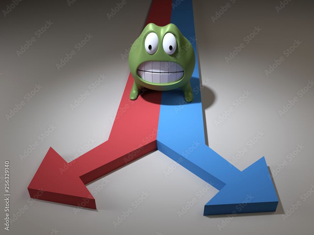 Cartoon 3d Illustration, Fork in the road, diverging paths, indecision ...