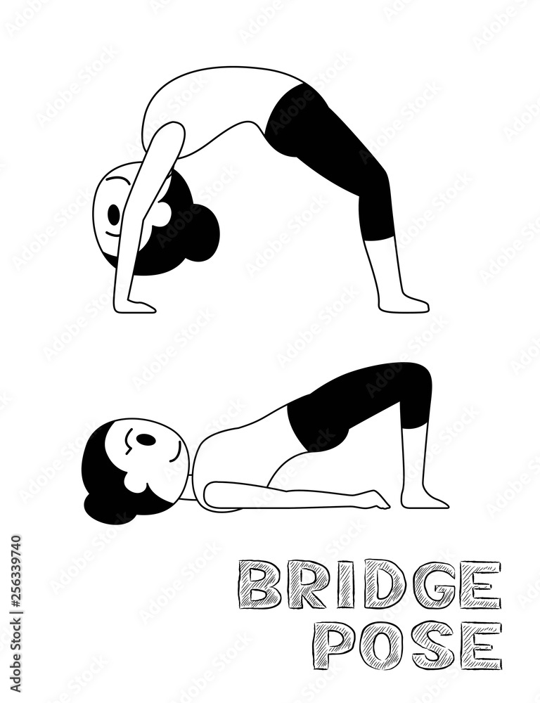 Yoga Bridge Pose Cartoon Vector Illustration Monochrome Stock Vector ...