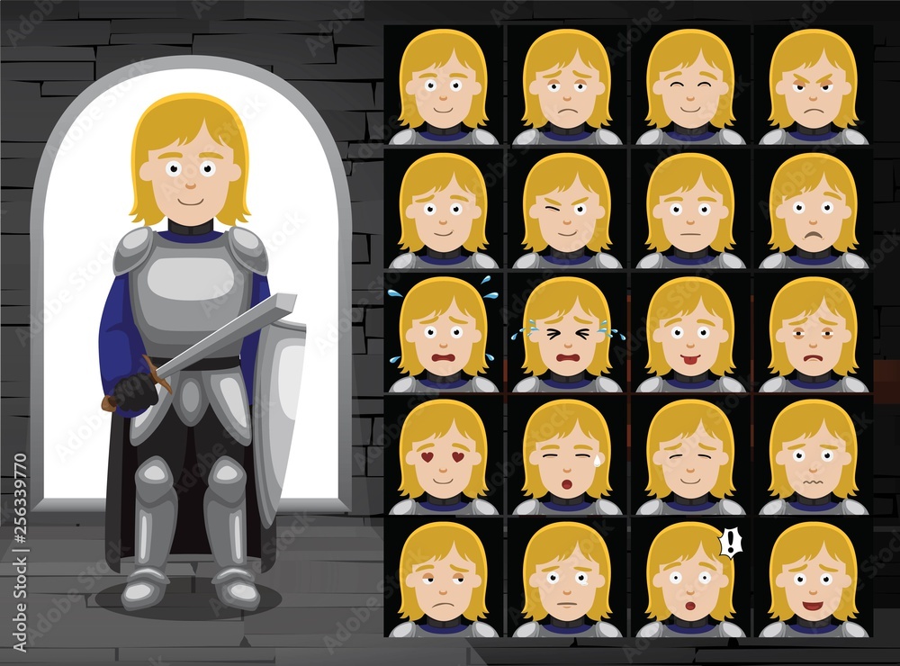 Medieval Wealthy Knight Cartoon Emotion Faces Vector Illustration Stock ...