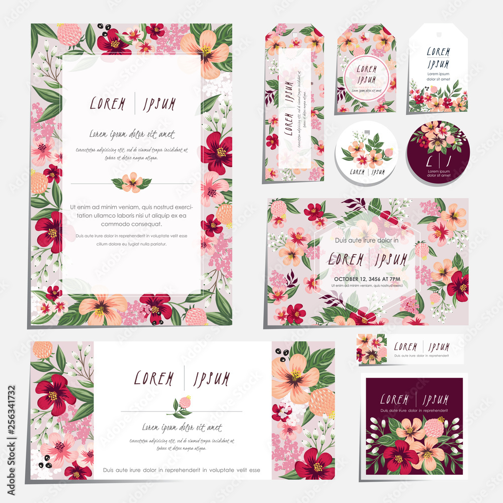 Vector illustration set of hand drawn floral cards for wedding ...