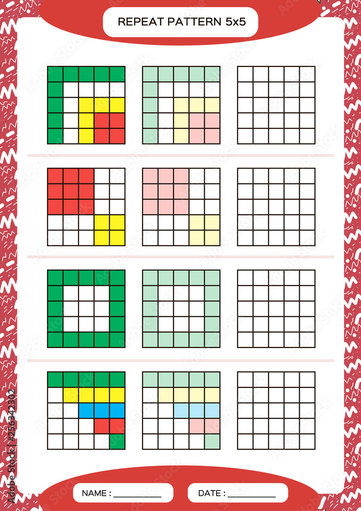 Repeat colorful pattern. Cube grid with squares. Special for preschool ...