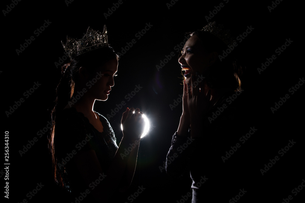 Two Silhouette Shadow Back Rim Light of Miss Pageant Beauty Queen ...