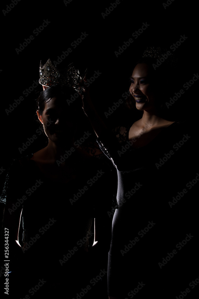 Two Silhouette Shadow Back Rim Light of Miss Pageant Beauty Queen ...