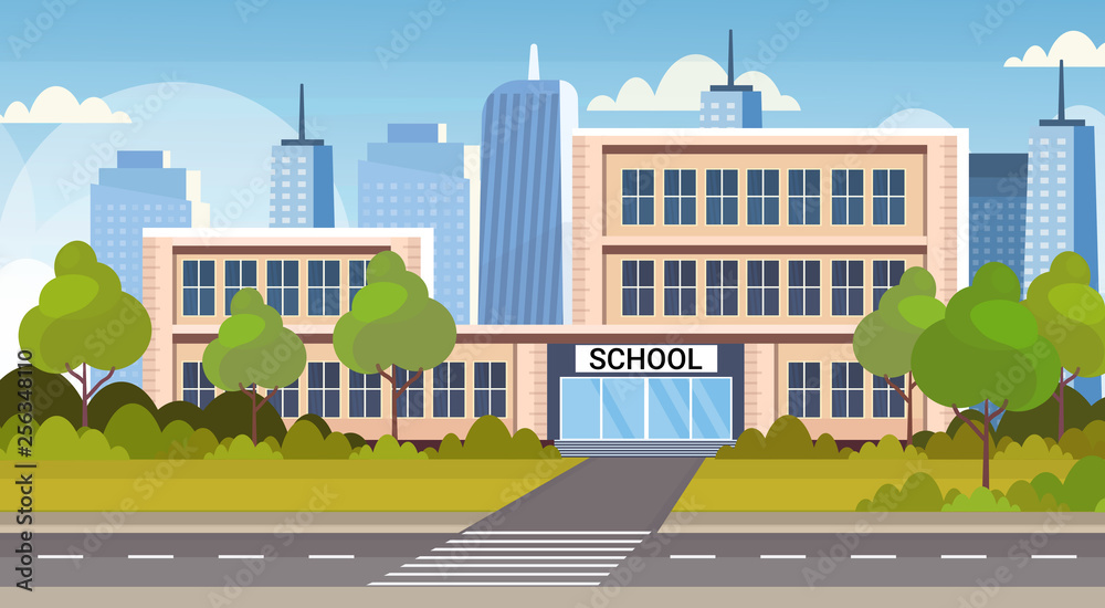 school building exterior road crosswalk back to school concept ...