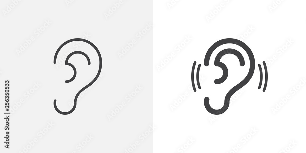 Ear, hearing icon. line and glyph version, outline and filled vector ...