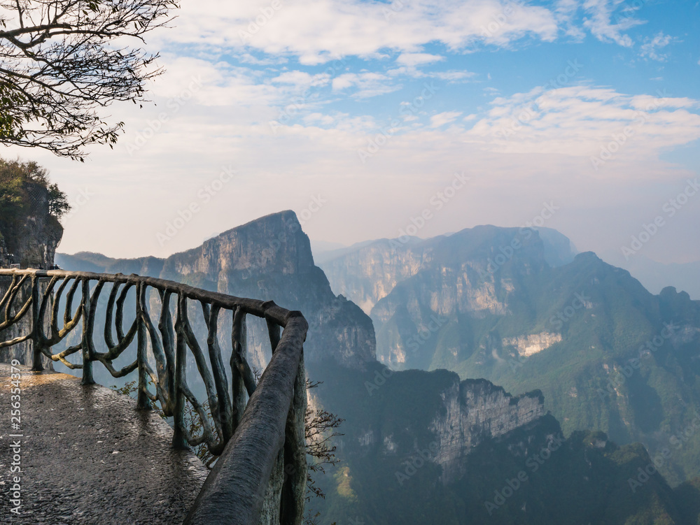 Stone Walkway balcony on the Tianmen mountain cilff with beautiful ...
