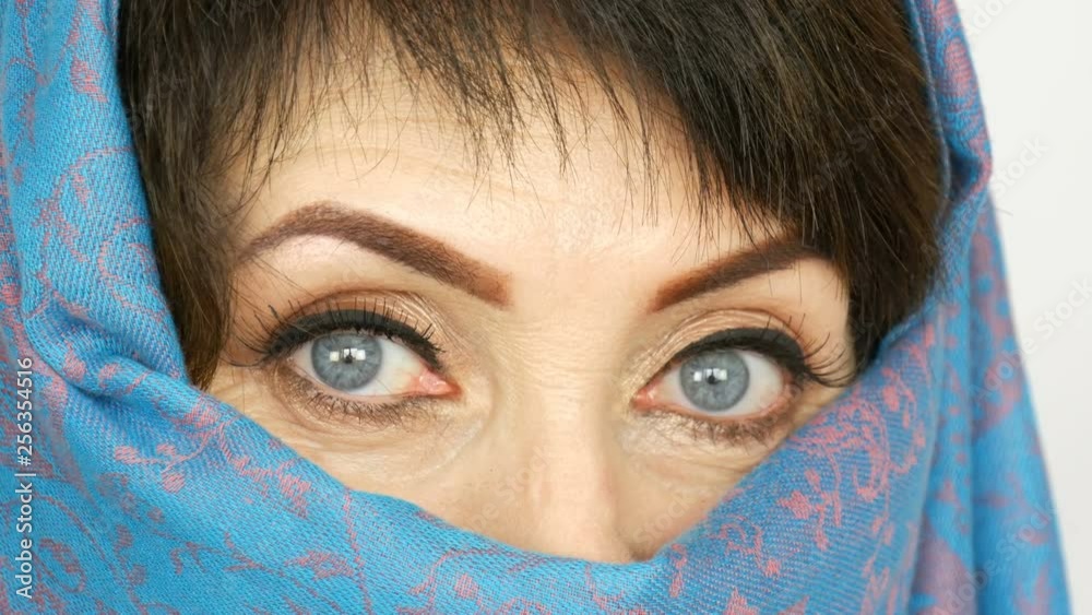 Portrait of an arabic middle aged adult woman with unusual beautiful ...