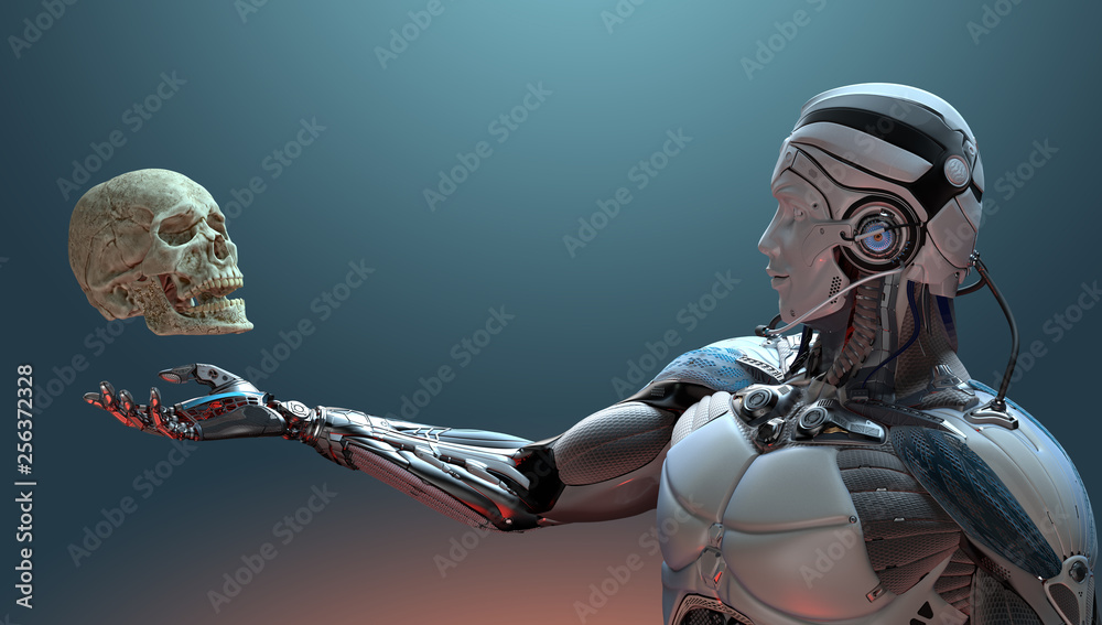 Robot and human skull artificial intelligence concept, 3d render Stock ...