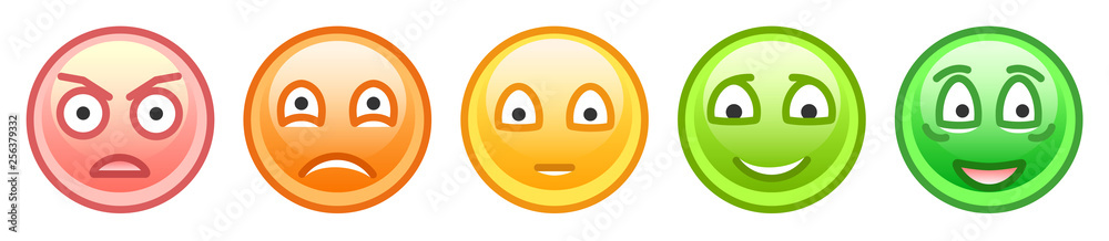 Feedback rating scale of red, orange, yellow and green emoticons, 3d ...