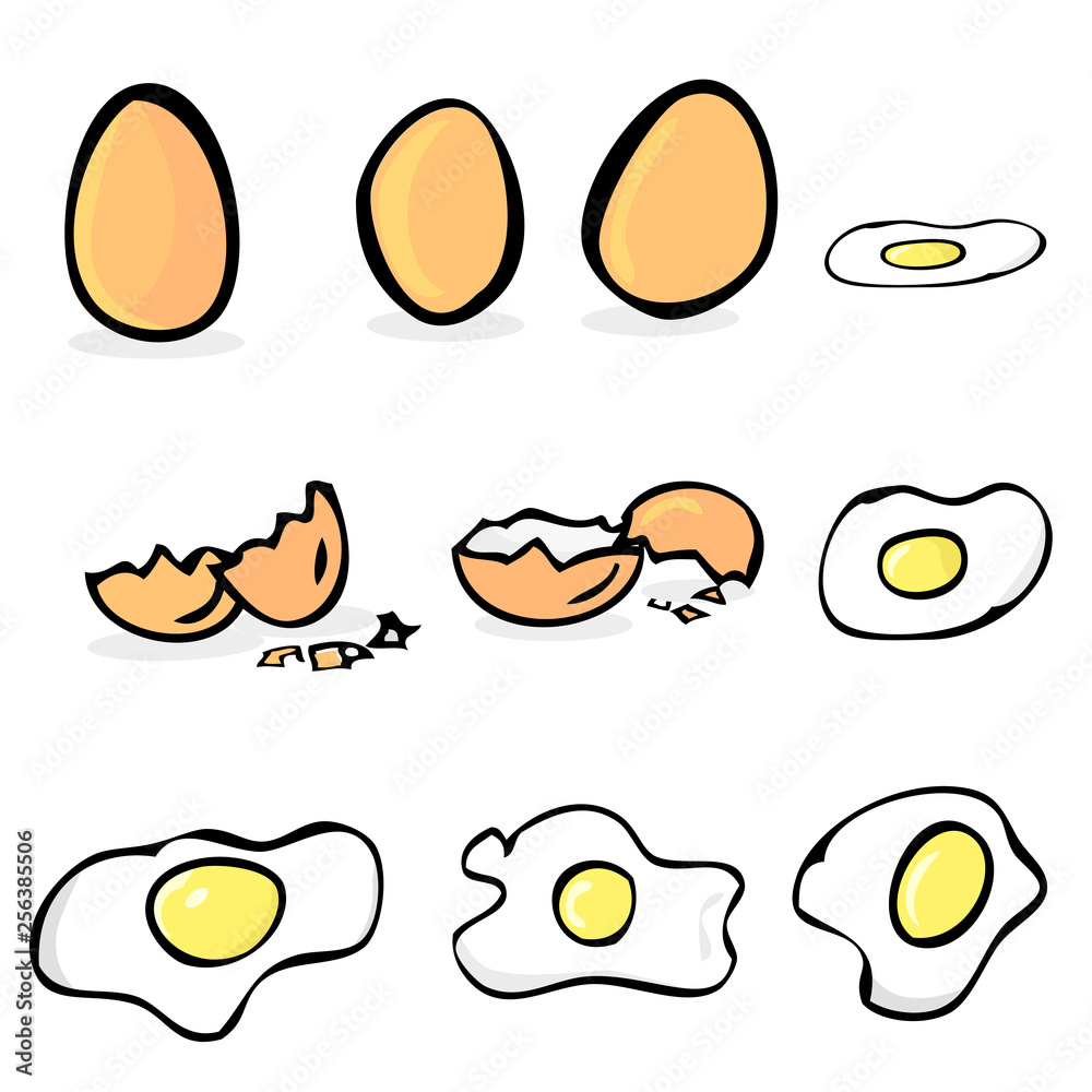 hand draw sketch set of raw and sunny side up chicken egg Stock ...