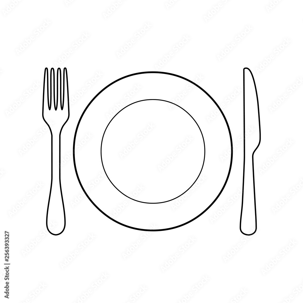 Icono plano lineal plato y cubiertos en color negro Stock Vector ... Icono plano lineal plato y cubiertos en color negro Stock Vector ...