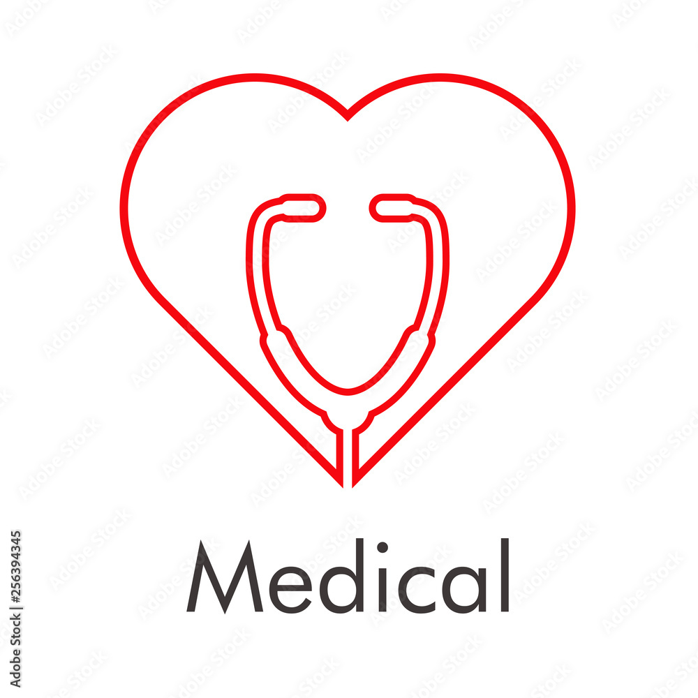 Logotipo abstracto con texto Medical con corazón con estetoscopio en ...