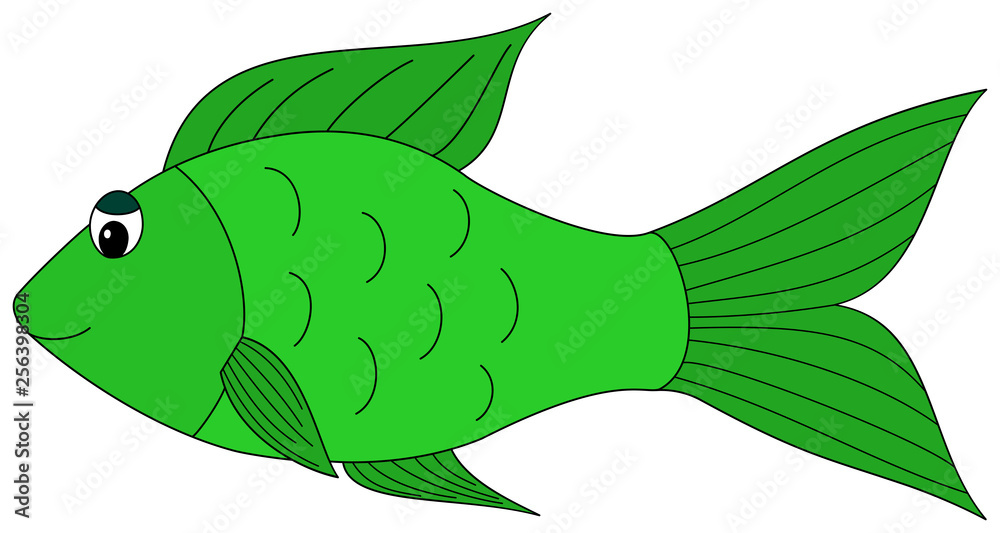Cartoon green fish clipart. Stock Vector | Adobe Stock