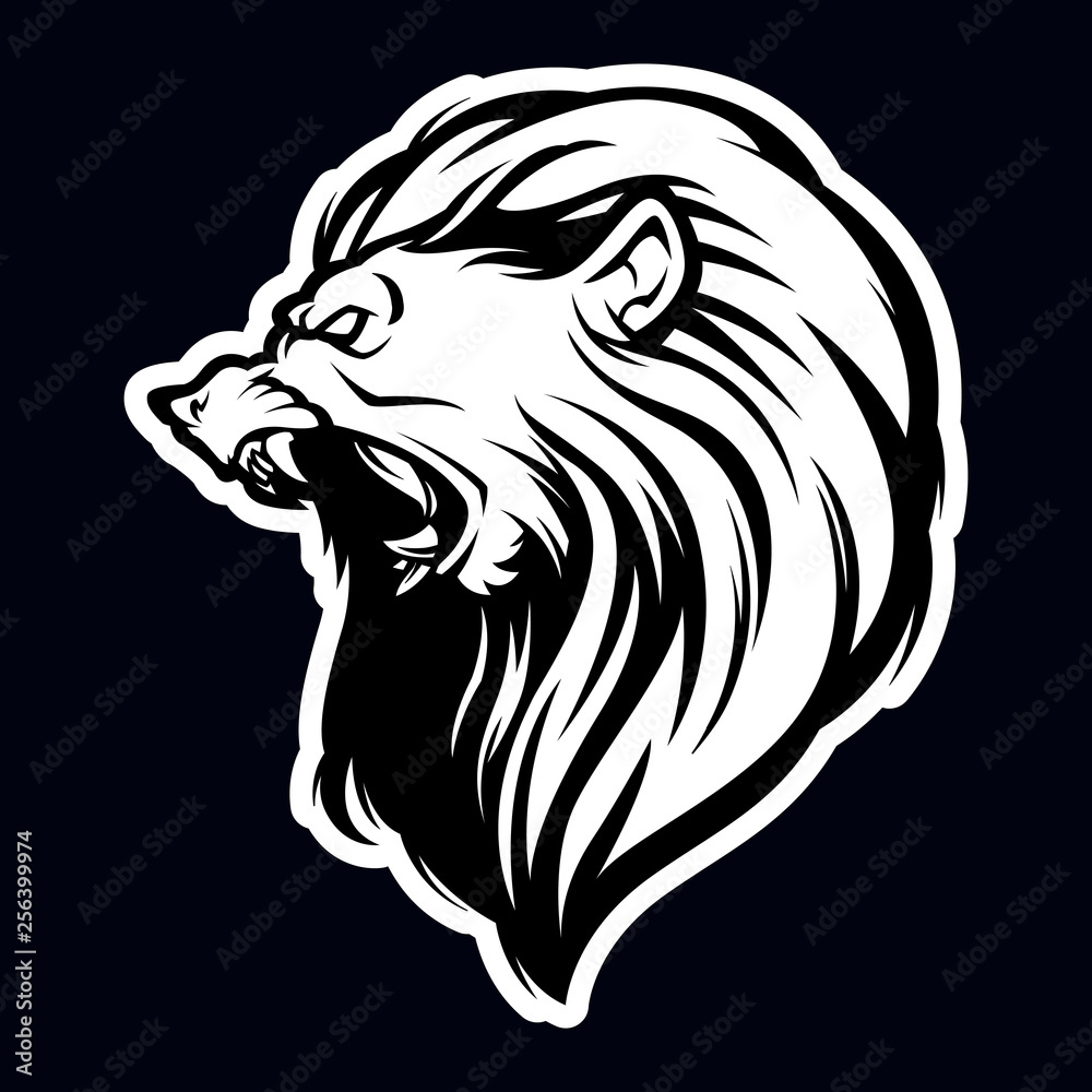 lion head black and white mascot logo illustration Stock Vector | Adobe ...
