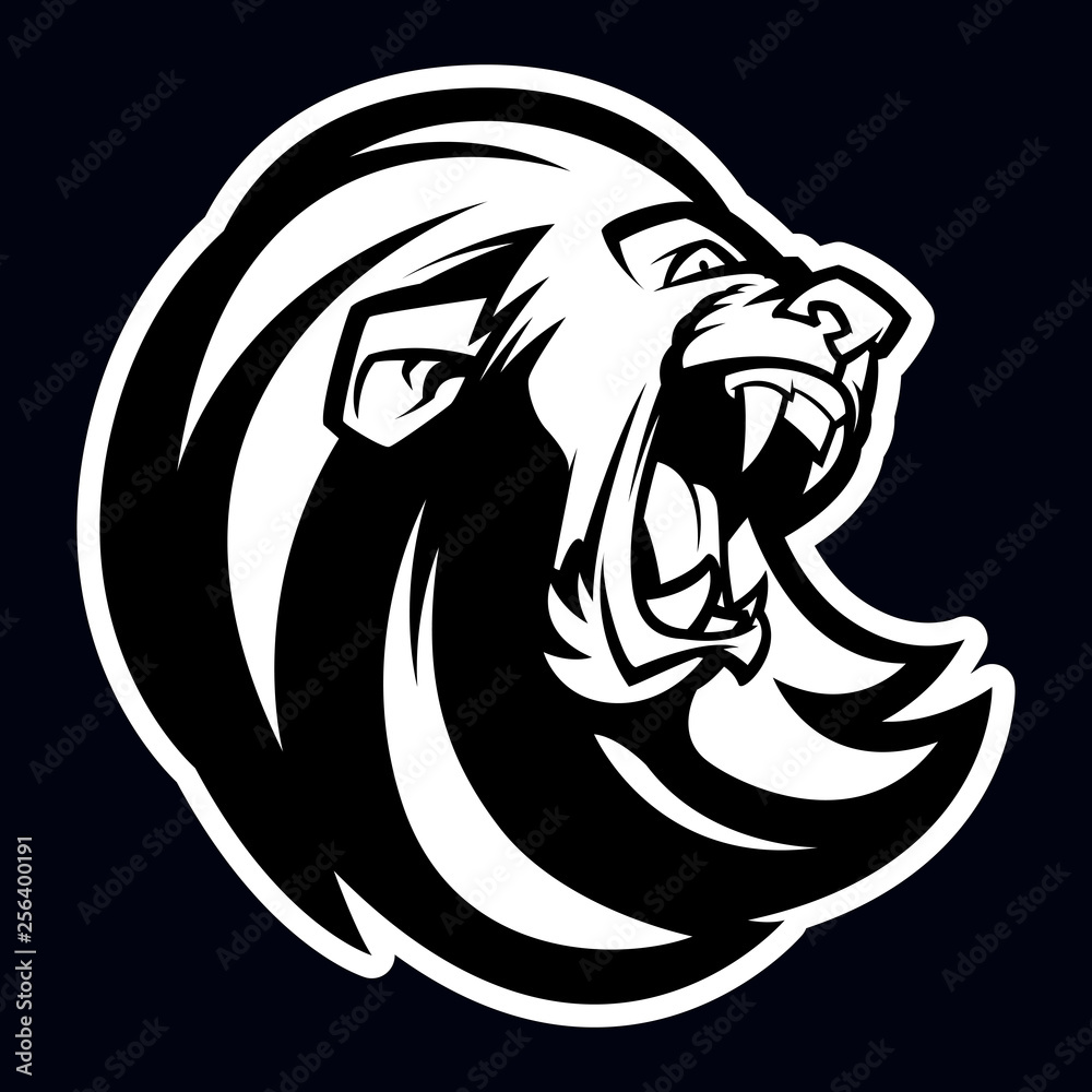 lion head black and white mascot logo illustration Stock Vector | Adobe ...