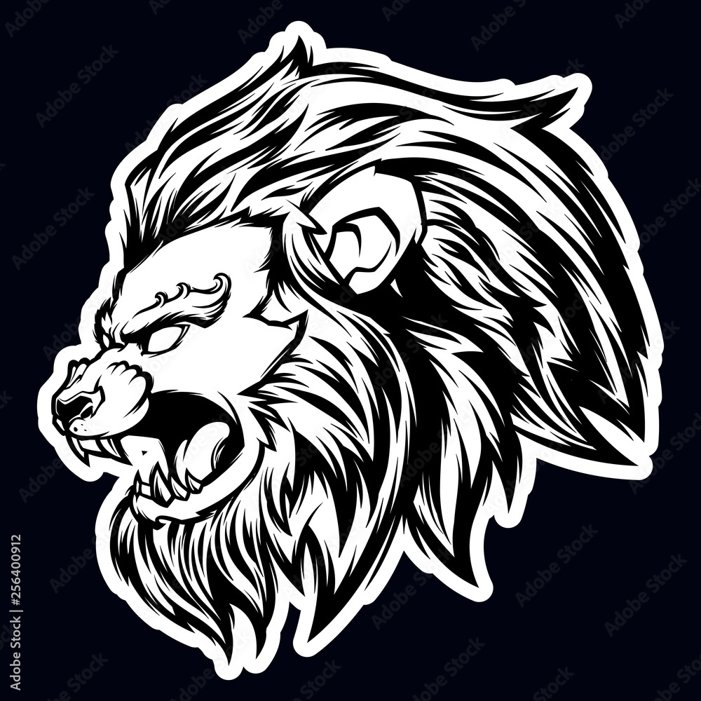 lion head black and white mascot logo illustration Stock Vector | Adobe ...