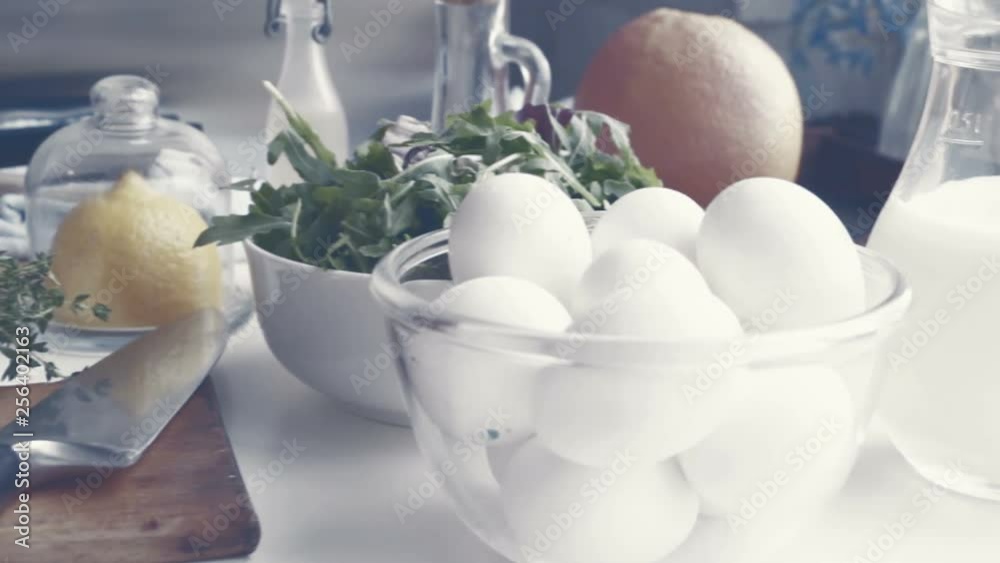 Concept of cooking. Kitchen interior - cooking area with food products ...