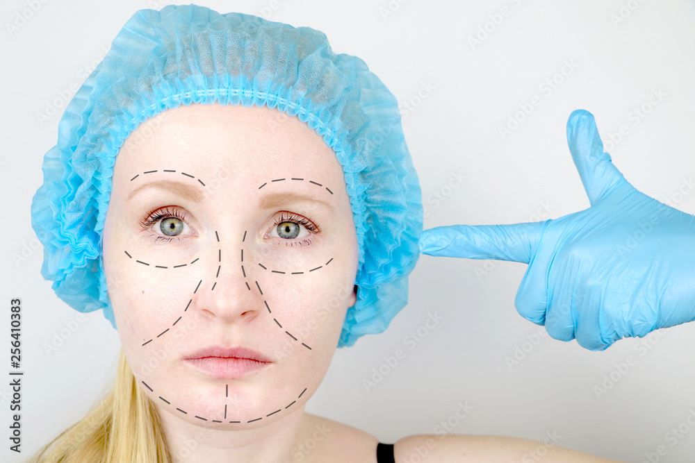 Facial plastic surgery or facelift, facelift, face correction. A ...